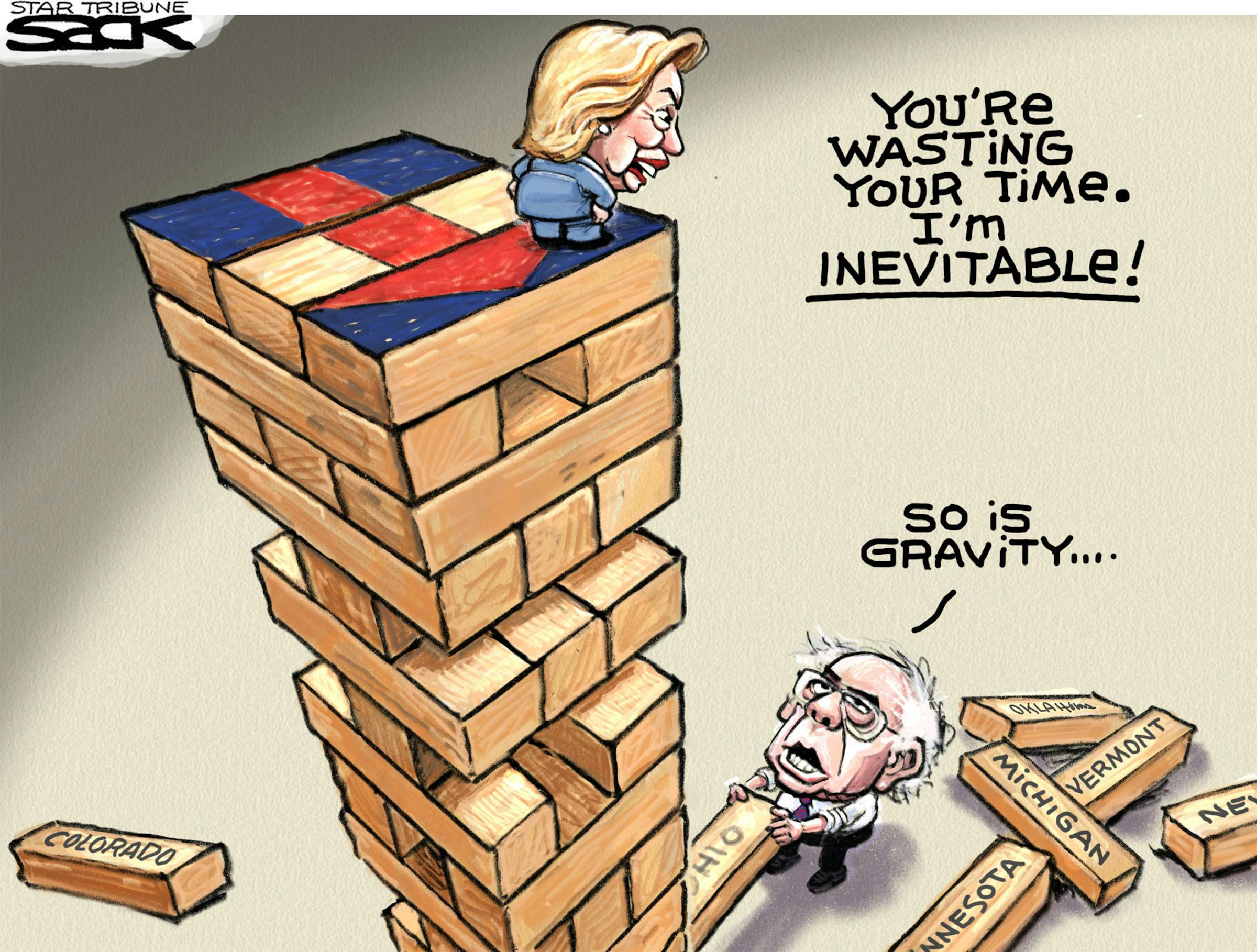 Sack cartoon: Clinton vs. Sanders