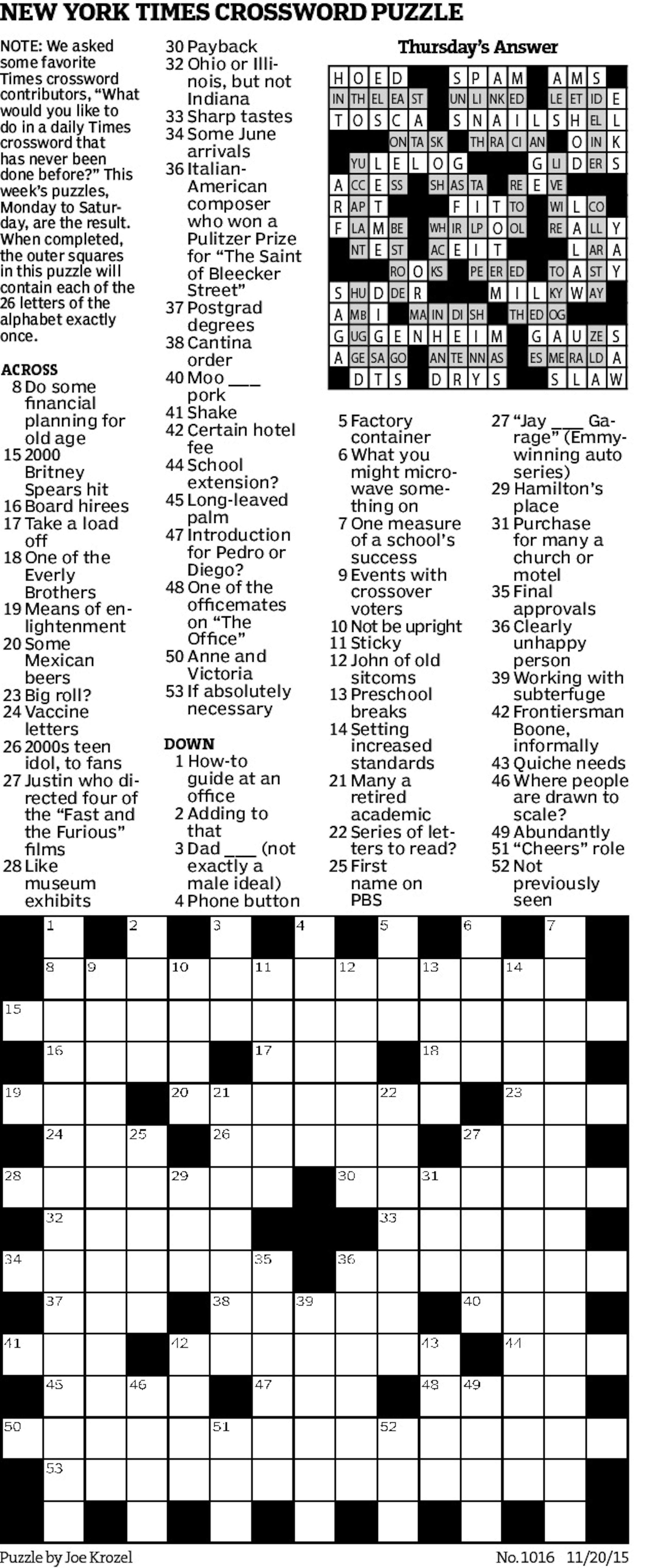 Correction: Friday's New York Times crossword puzzle