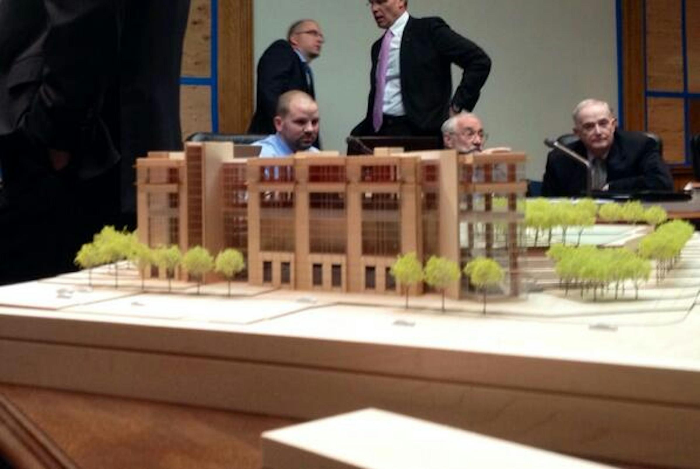 Exterior designs on table for new legislative office building