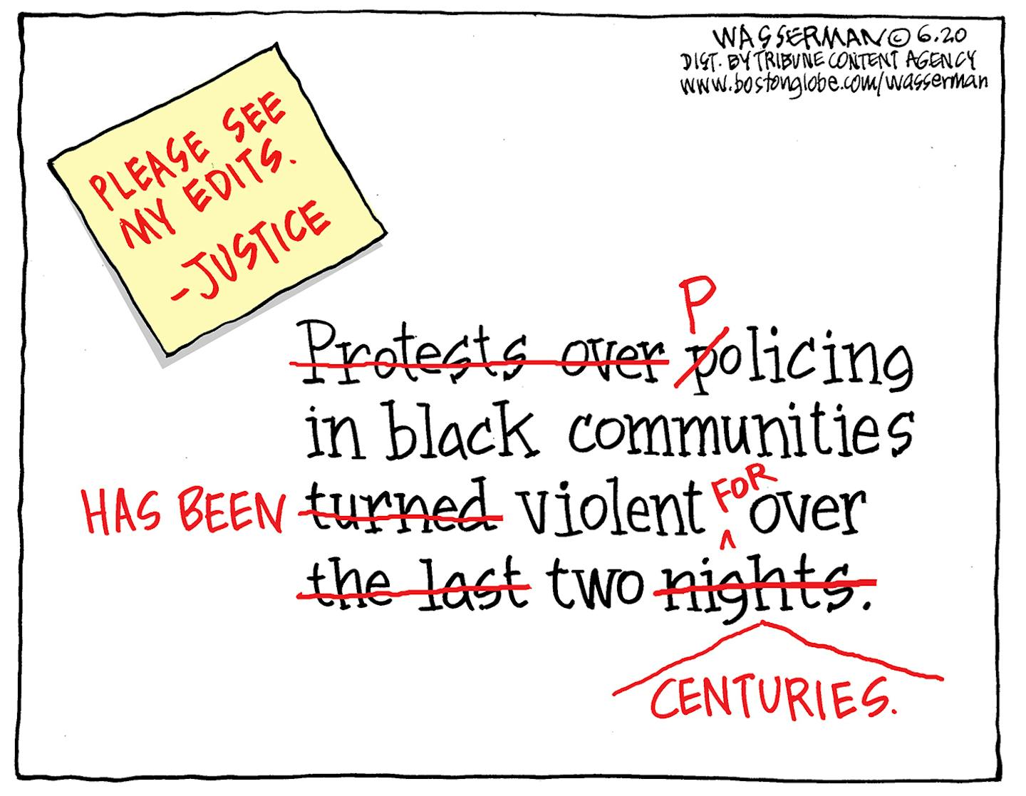 Editorial cartoon: Dan Wasserman on justice