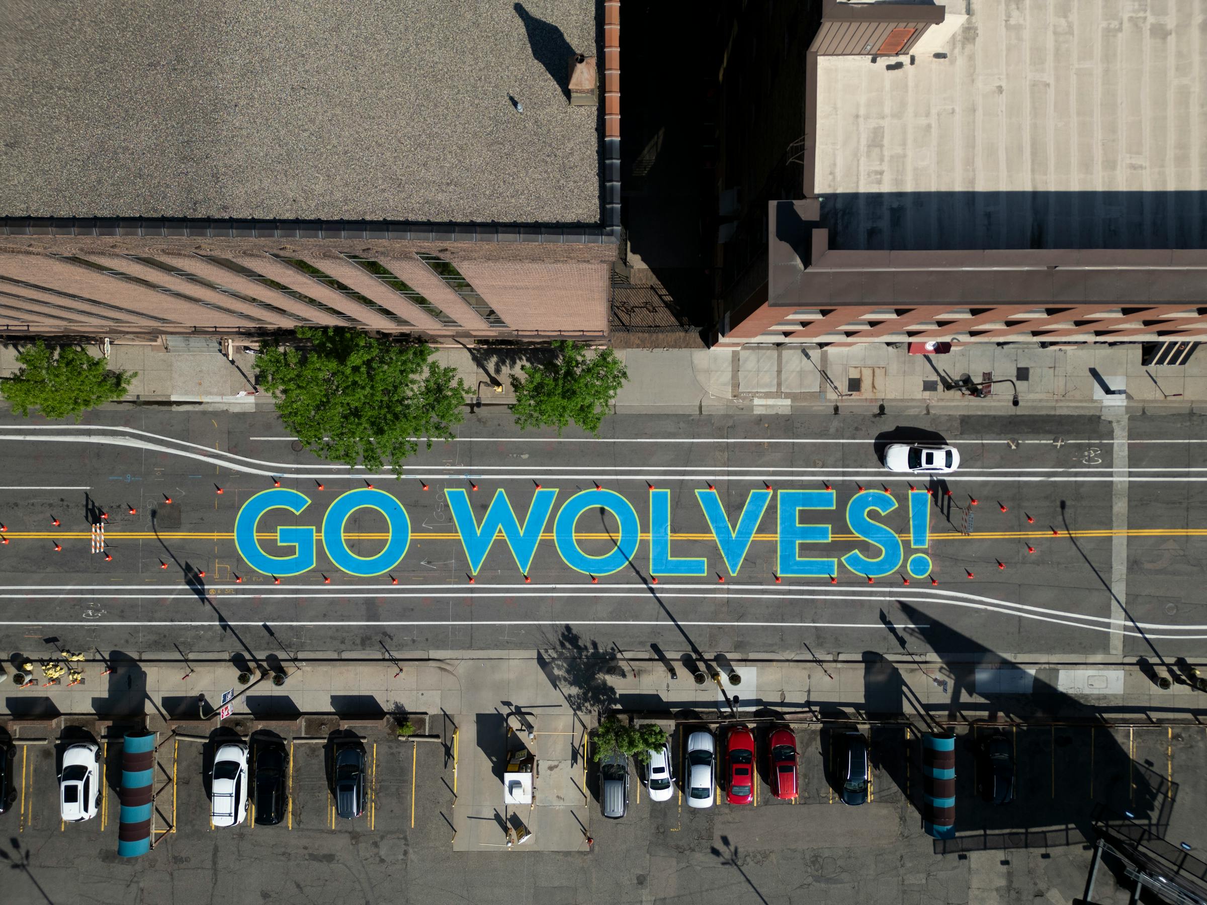 'Go Wolves!' street painting pops up overnight on downtown Minneapolis ...