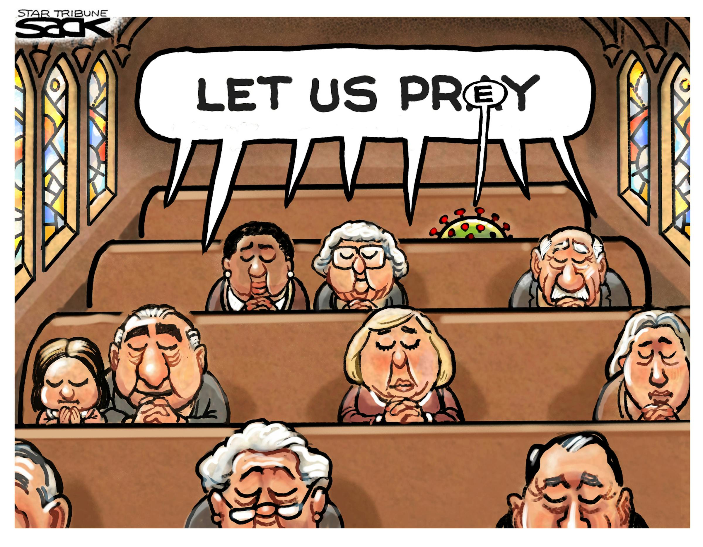 Sack cartoon: Views of the pews