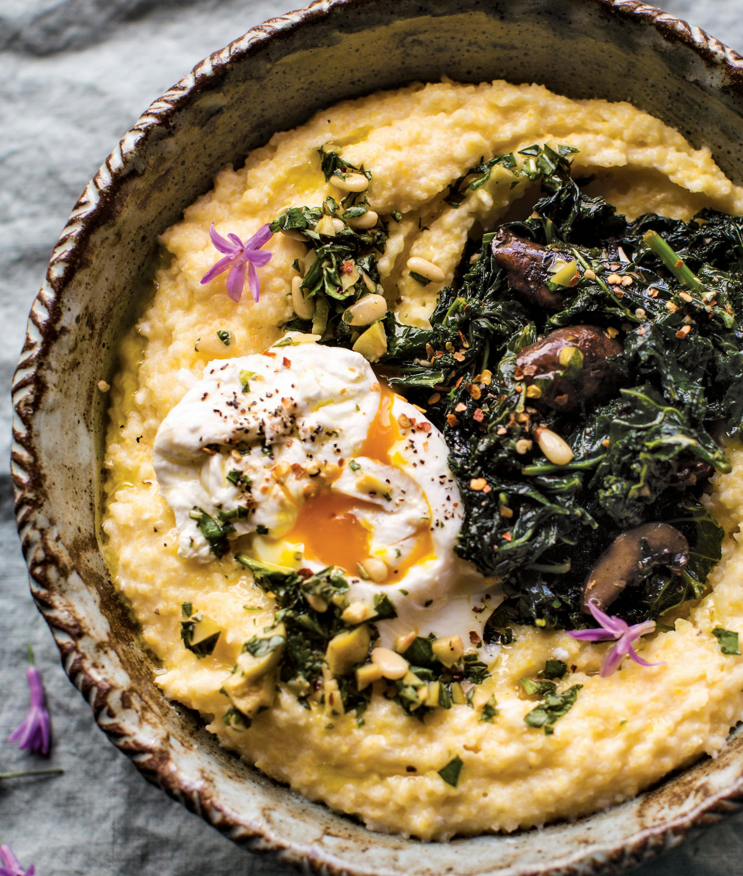 Sunday Supper: Creamy Polenta With Garlic-Butter Kale and Mushrooms