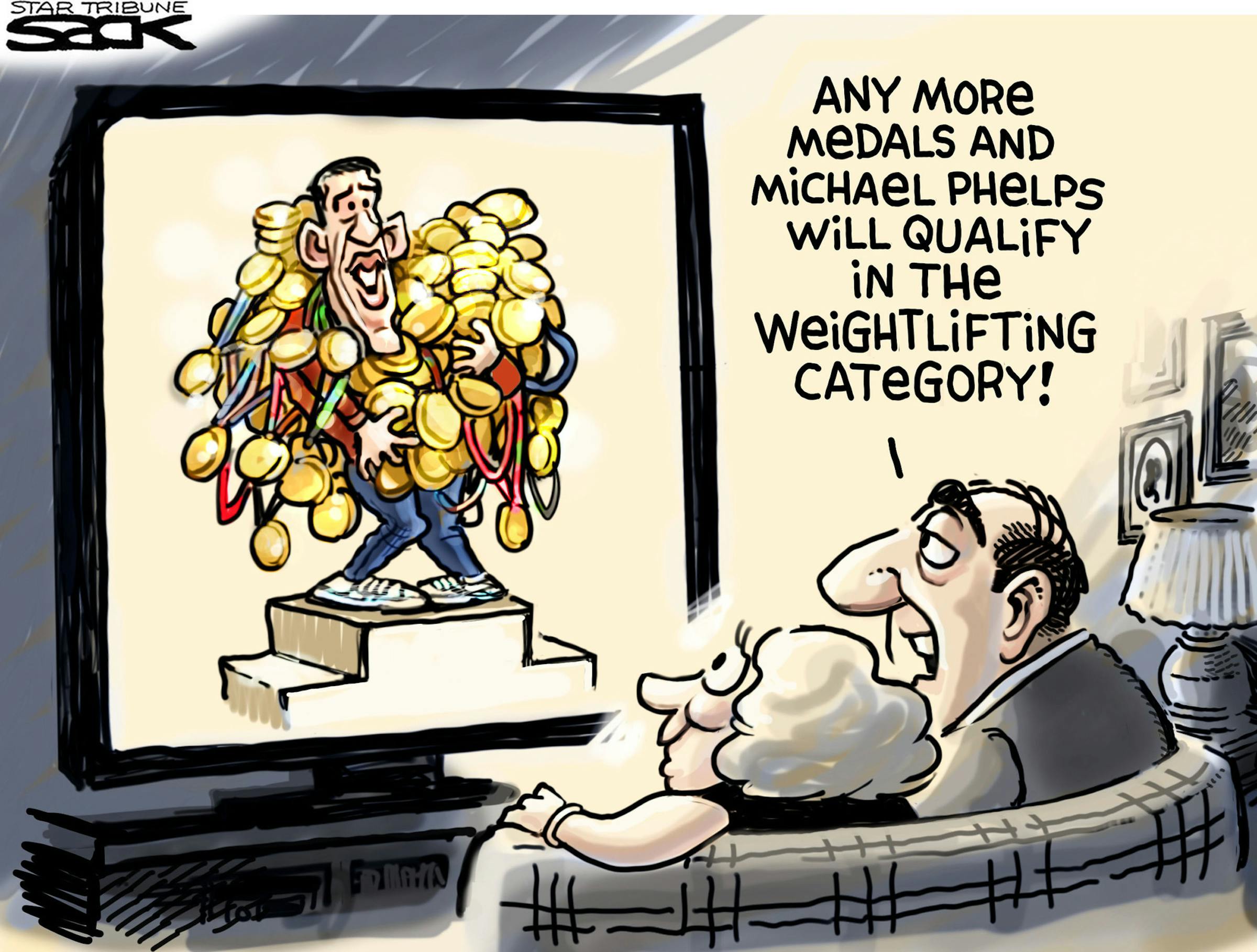 Sack cartoon: Michael Phelps