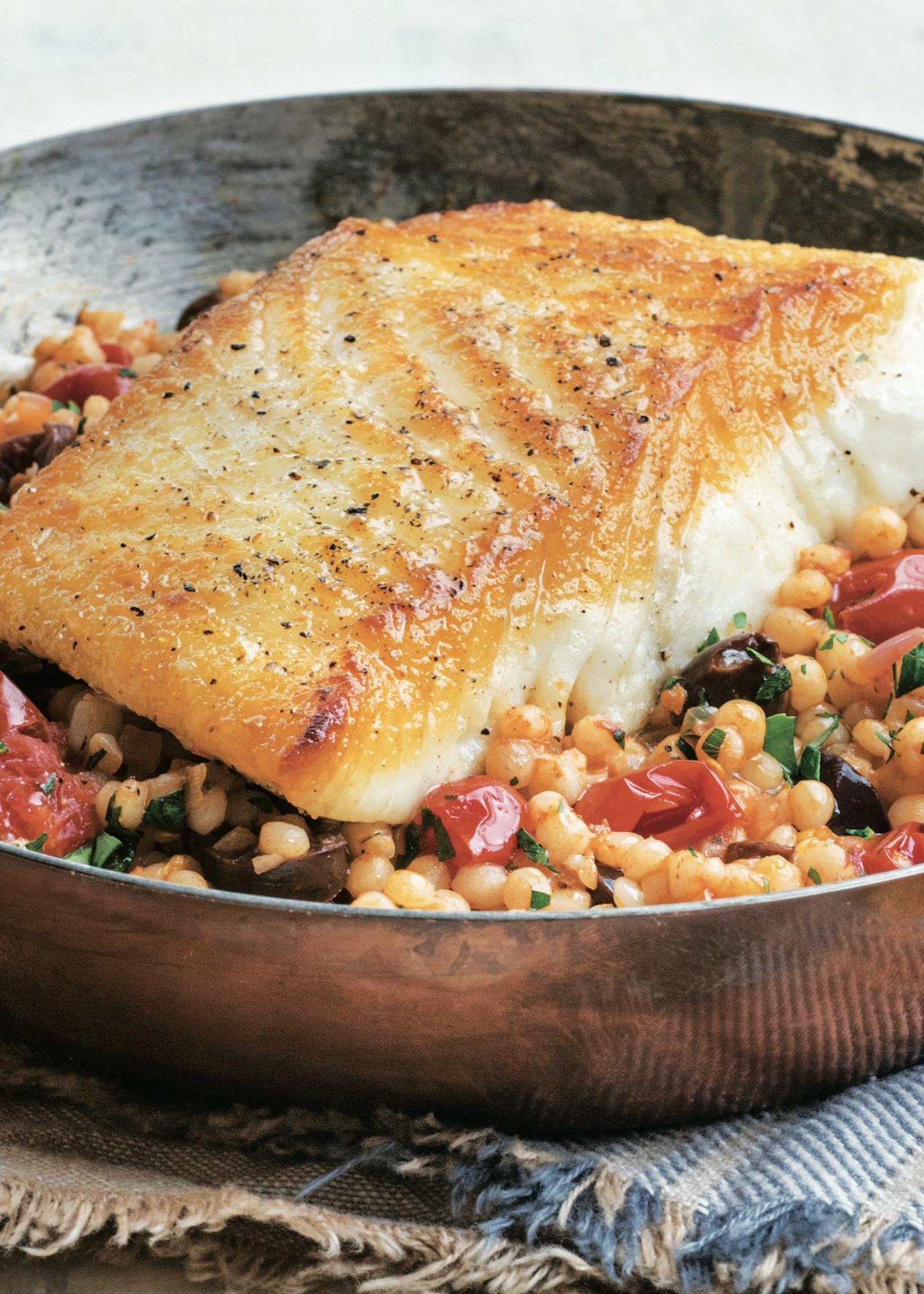 Pan-Seared Halibut With Tomato Basil Couscous