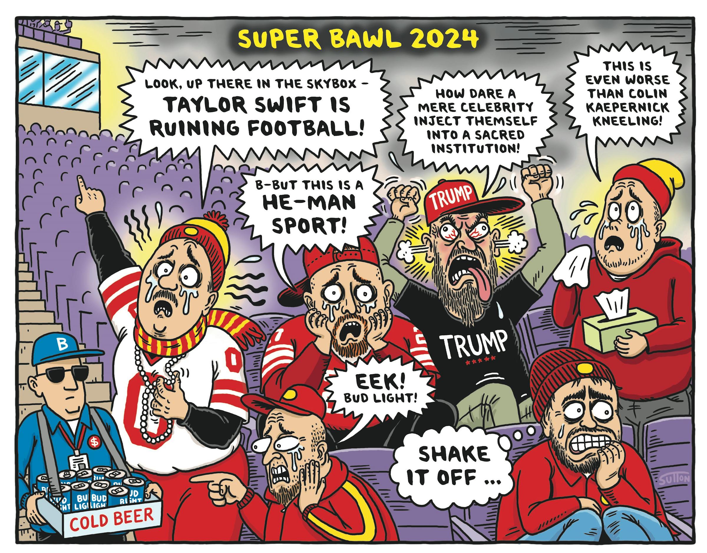 Editorial cartoon from Ward Sutton: MAGA's Super Bawl