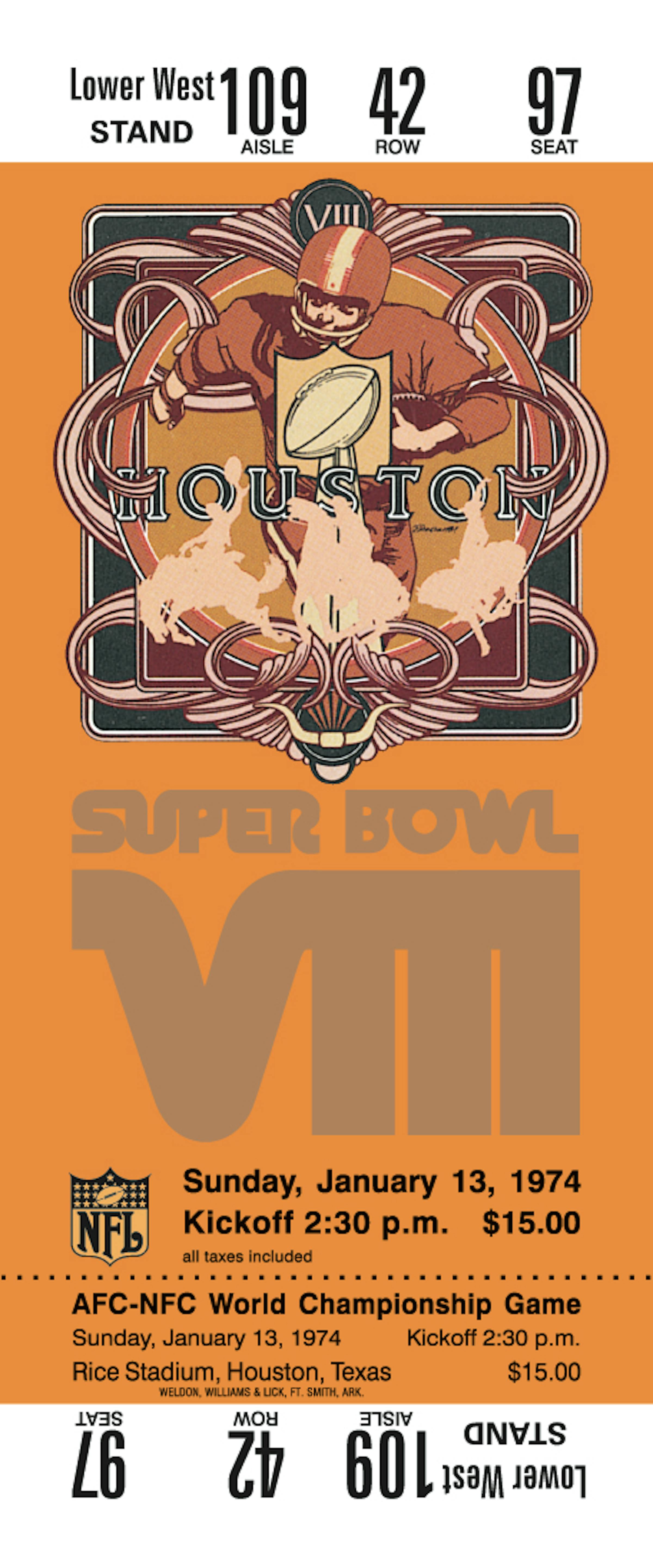 Super Bowl ticket designs change over the year (as do the prices)