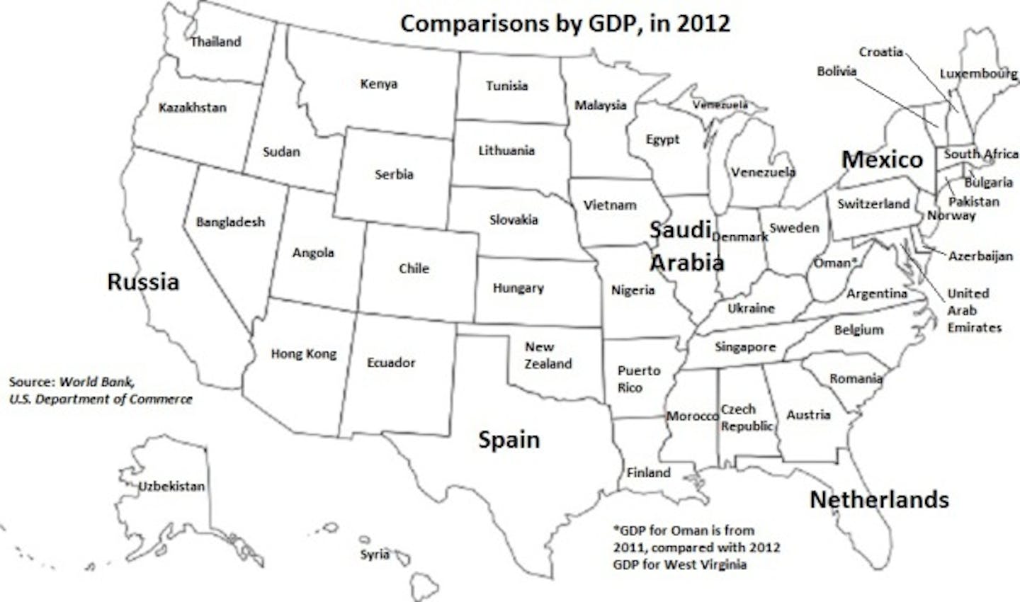 Map: GDP of US states compared to other countries