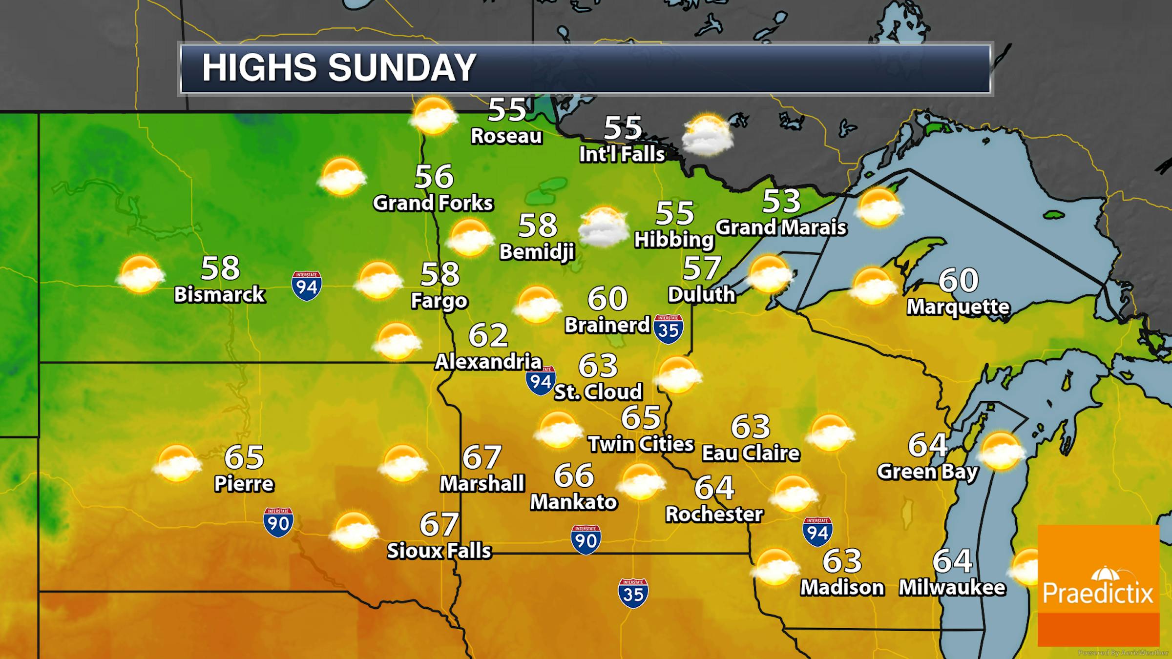 Highs Almost 20F Degrees Above Average Sunday - Precipitation Expected ...