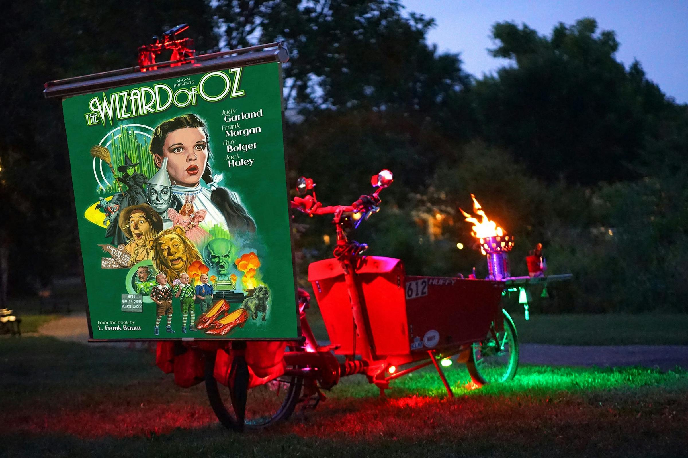You can watch movies projected from a bike in Twin Cities parks for free