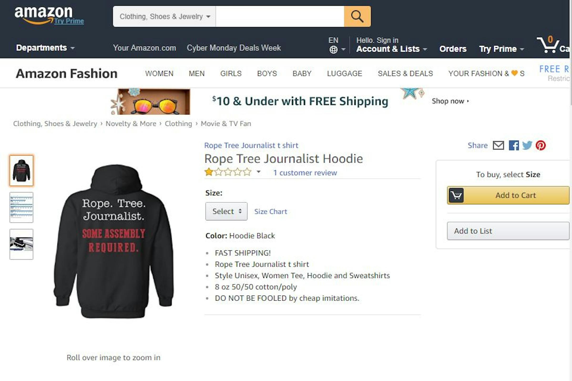 'Rope. Tree. Journalist' lynching shirt design pulled from Amazon