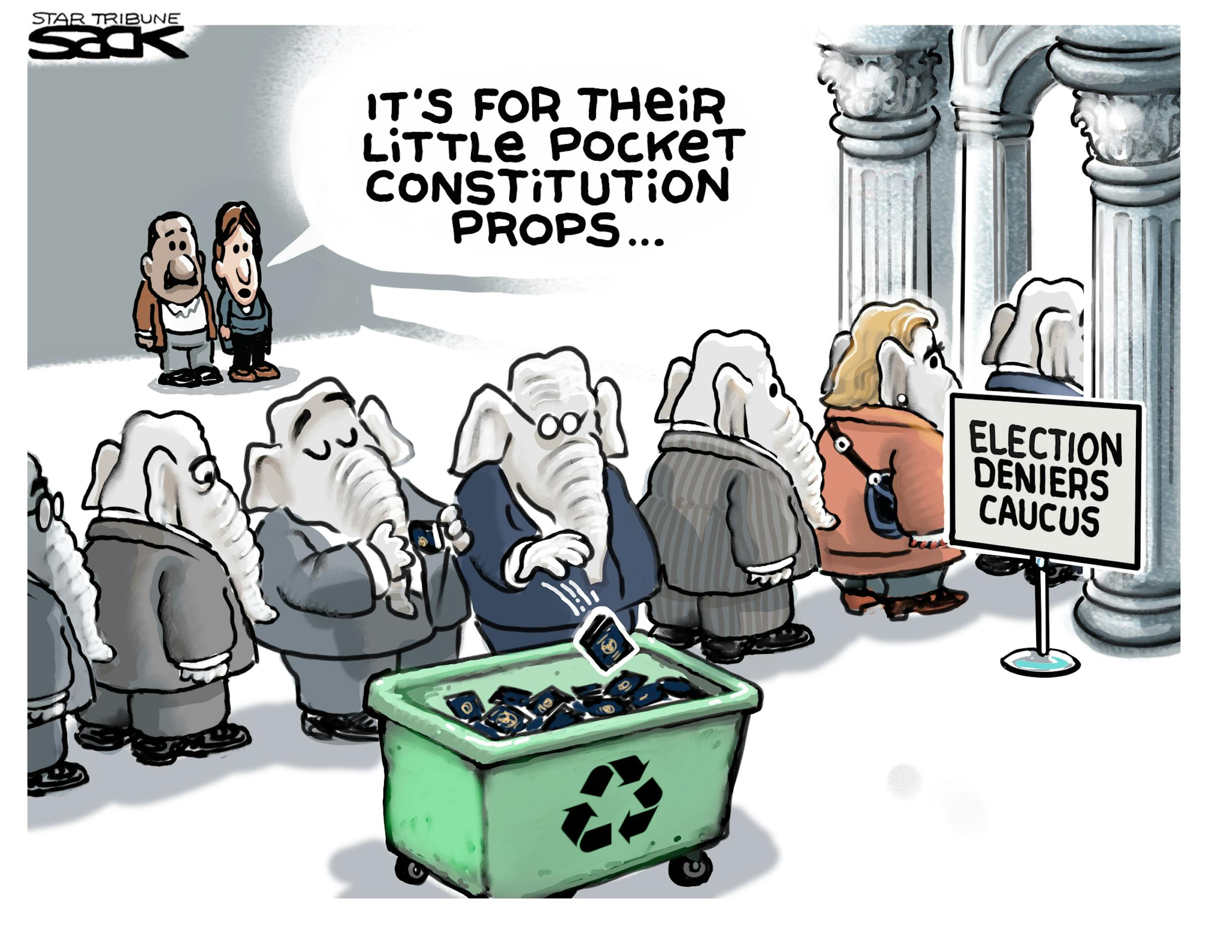 Sack cartoon: Election deniers caucus