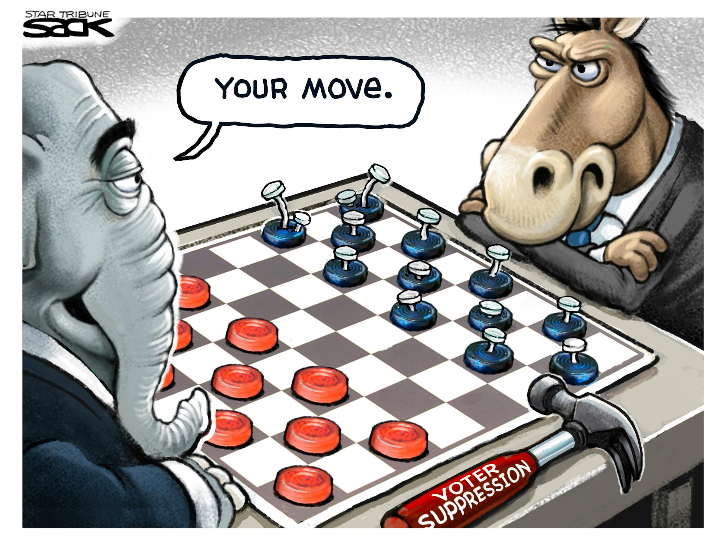 Sack cartoon: Voter suppression