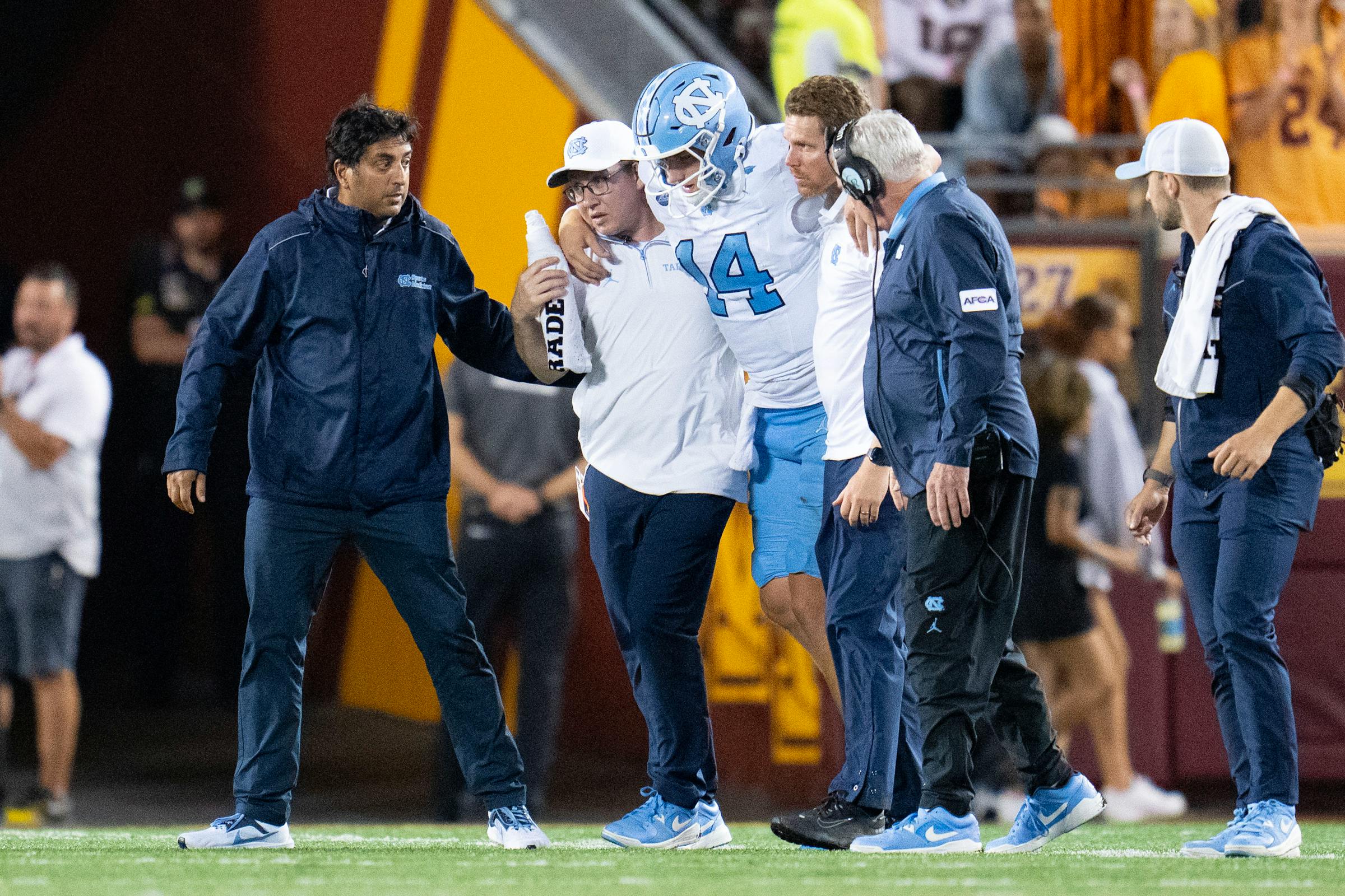 North Carolina Tar Heels quarterback Max Johnson carted off field with ...