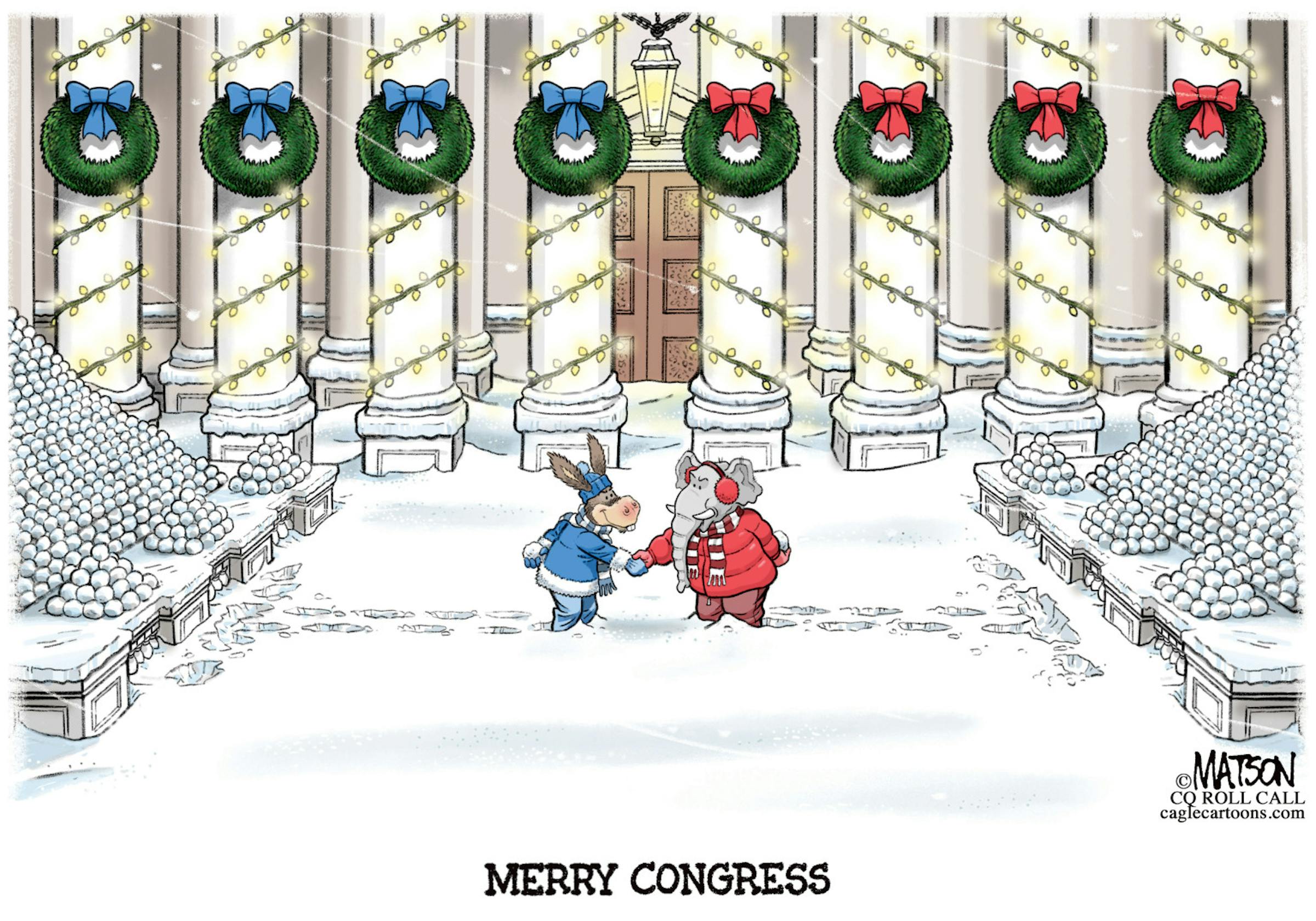 Editorial cartoon: R.J. Matson on a snowball fight in Congress