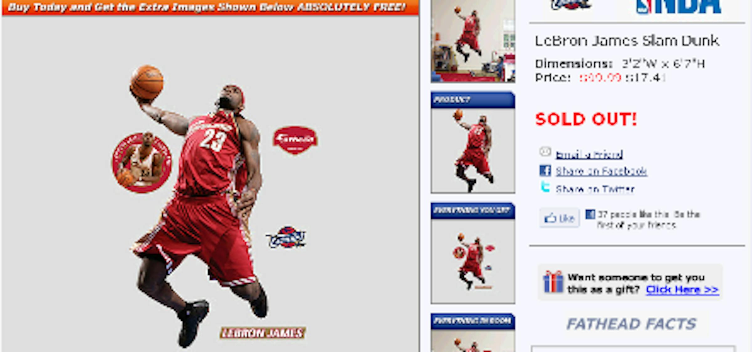 LeBron "Fathead" cut to $17.41, sells out. Another Dan Gilbert masterpiece?