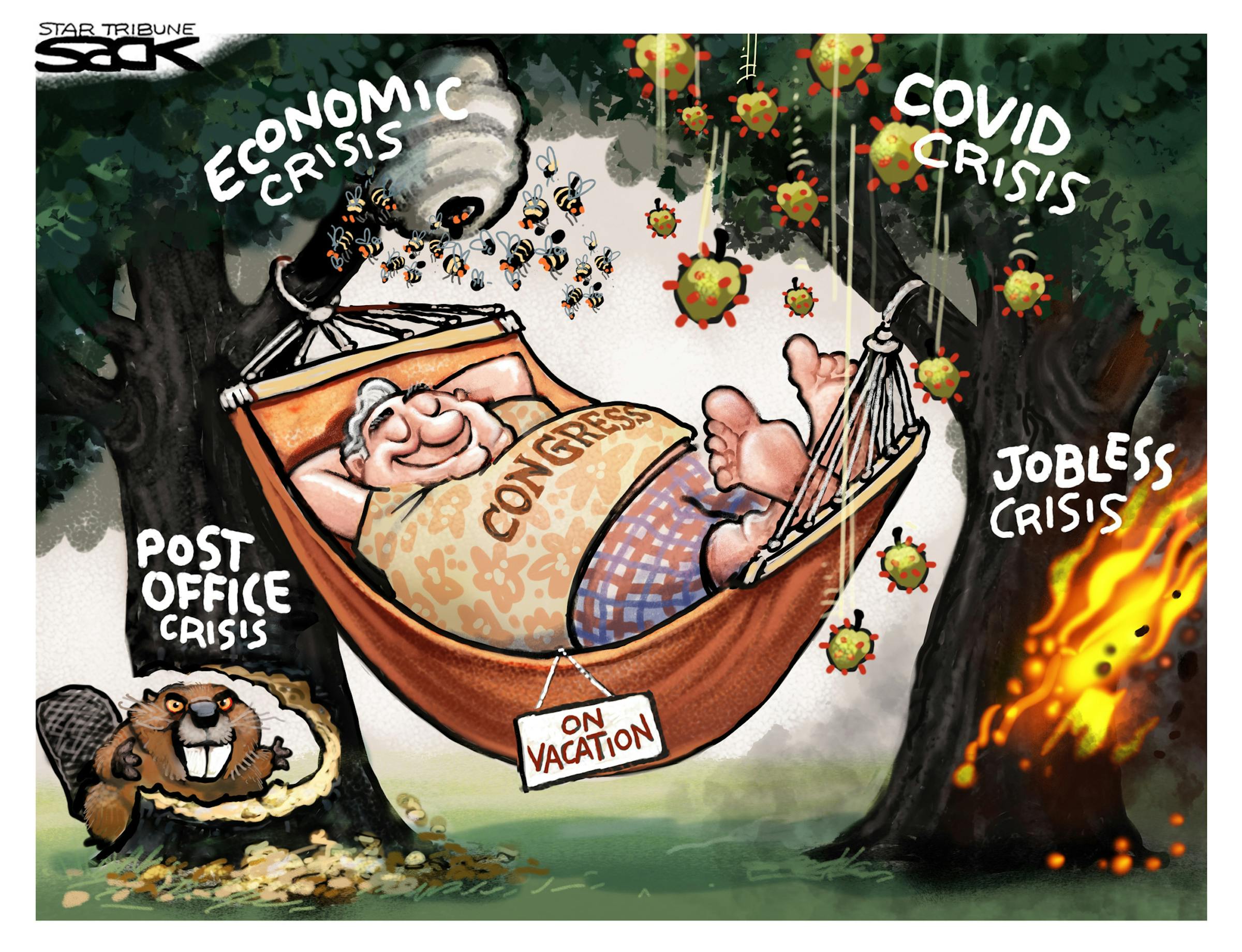Sack cartoon: Meanwhile ...