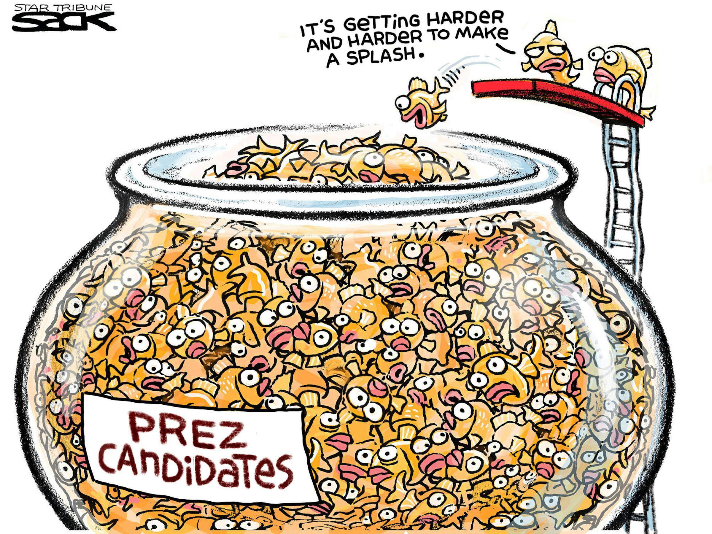 Sack cartoon: Crowded race