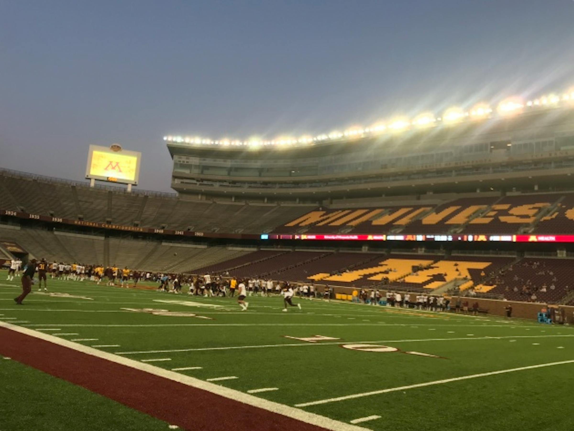 Gophers practiced under the lights at TCF Bank Stadium on Thursday