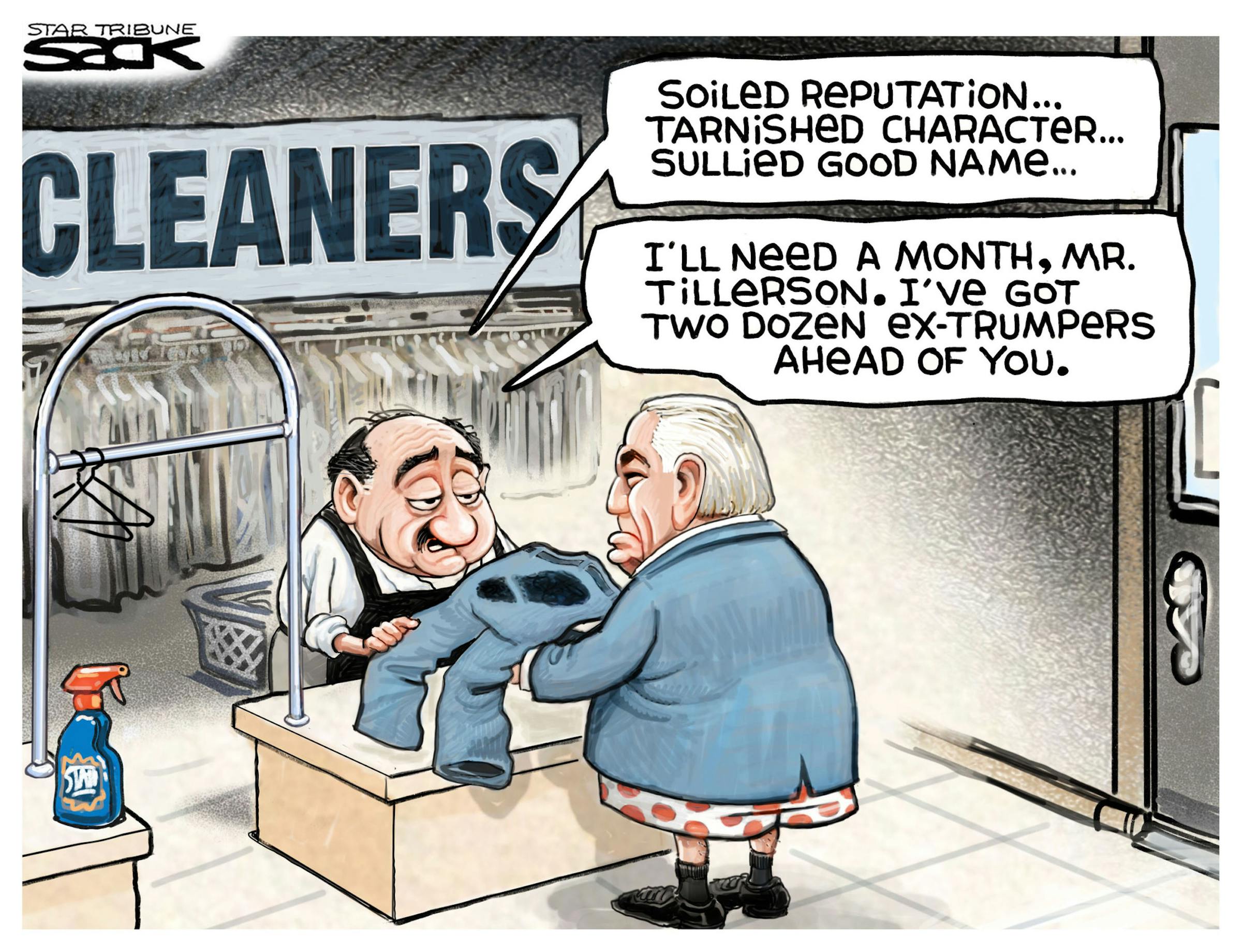 Sack cartoon: Rex Tillerson booted