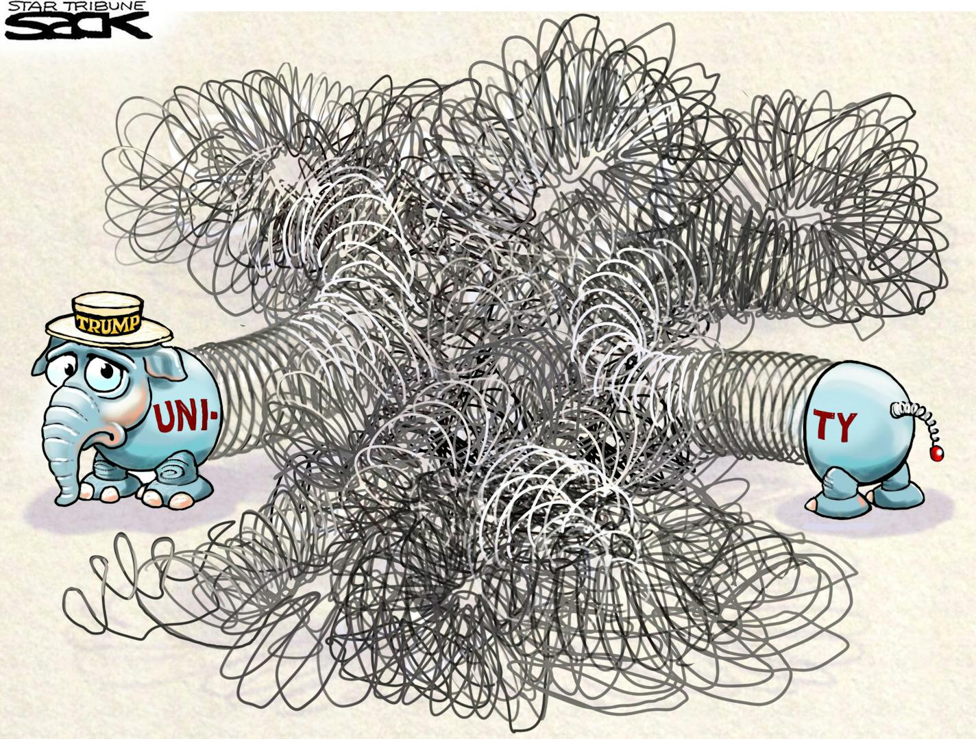 Sack cartoon: A depiction of Republican unity
