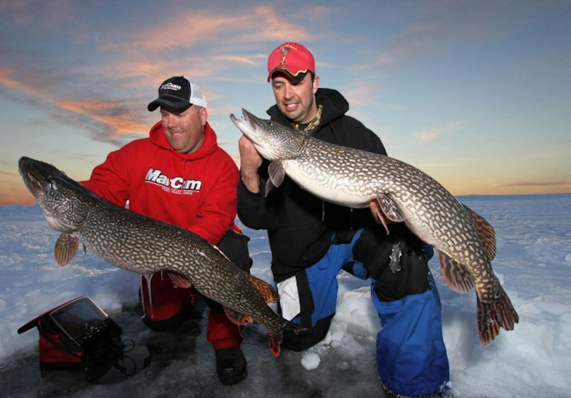 Wear sunscreen! Late ice tip-up angling for trophy pike on Lake of the ...